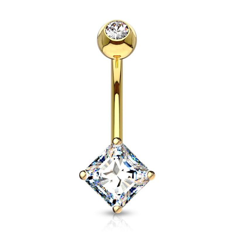 14 KT Solid Gold Princess Cut Belly Ring - The Body Rings
