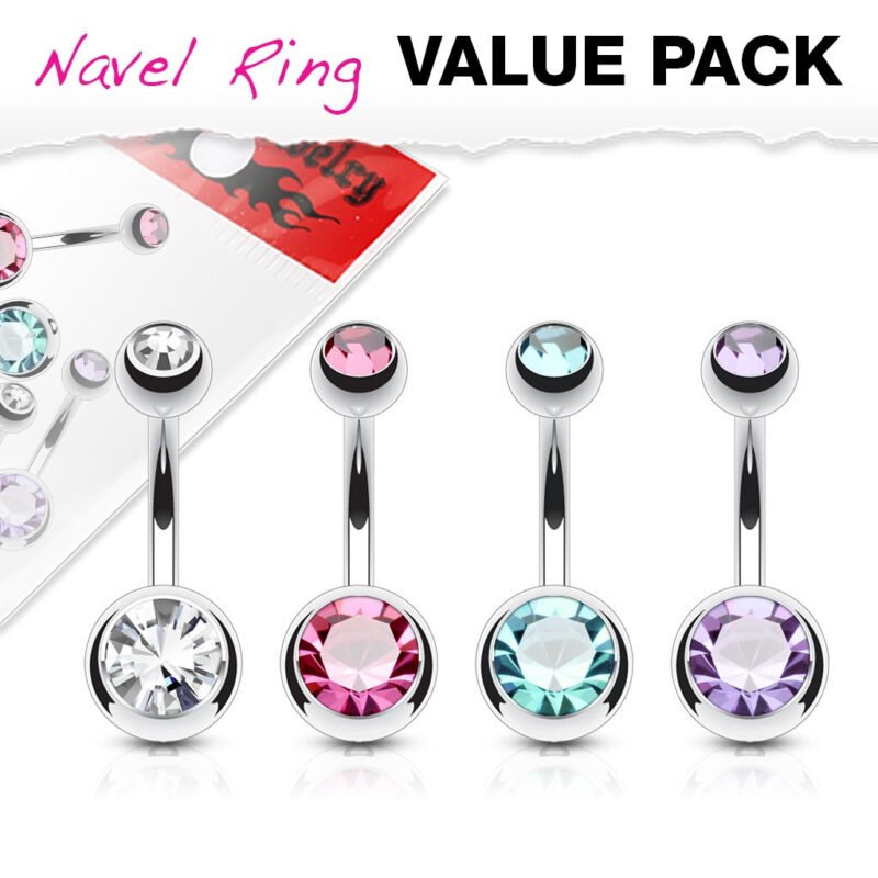 4 Pack Double Gem Belly Rings - The Body Rings