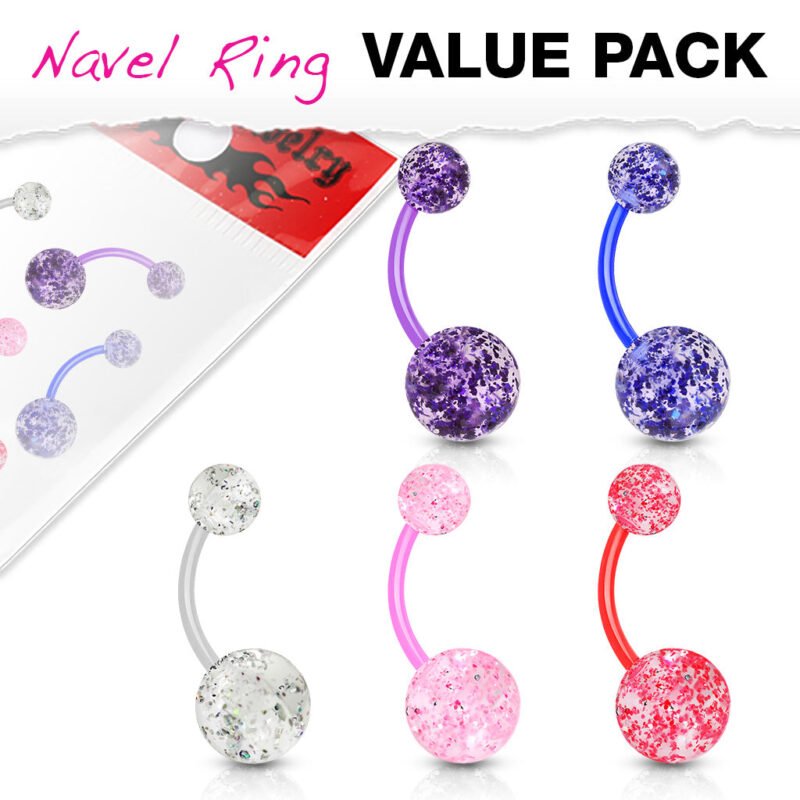 5 Pack Ultra Glitter Flexible Belly Rings - The Body Rings