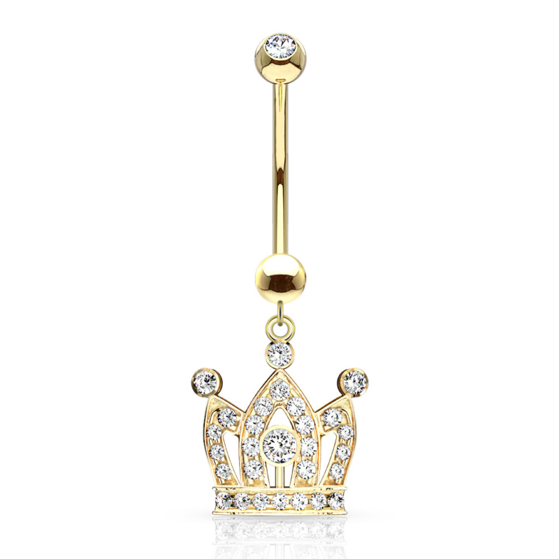 14K Gem Paved Crown Dangle Solid Gold Belly Ring - PRE-ORDER - The Body ...