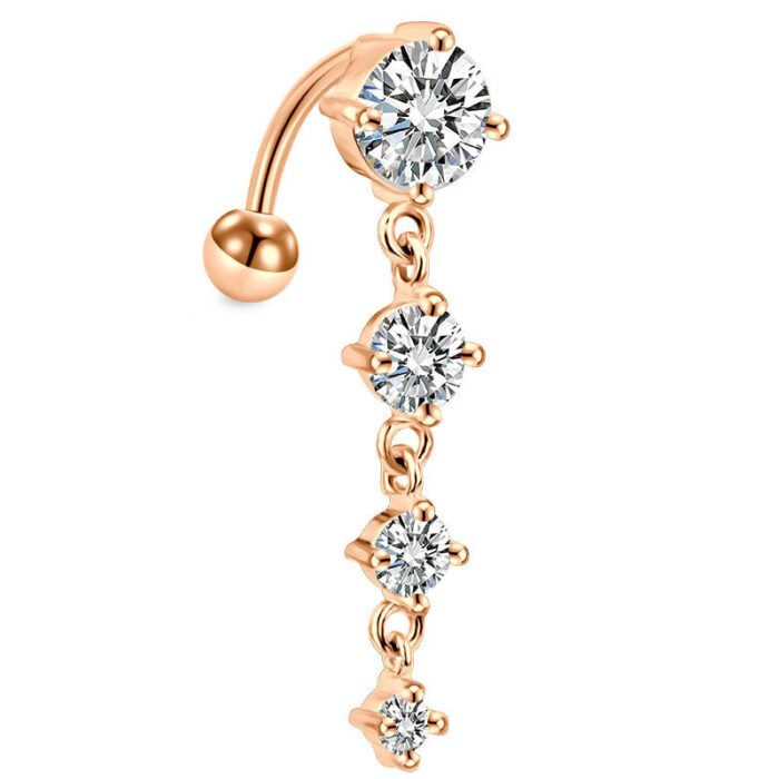 Triple CZ Dangle Reverse Belly Button Ring 14G Surgical Steel Top Down ...