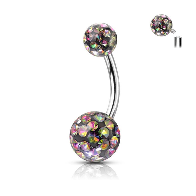 Crystal Paved Balls Belly Rings - The Body Rings
