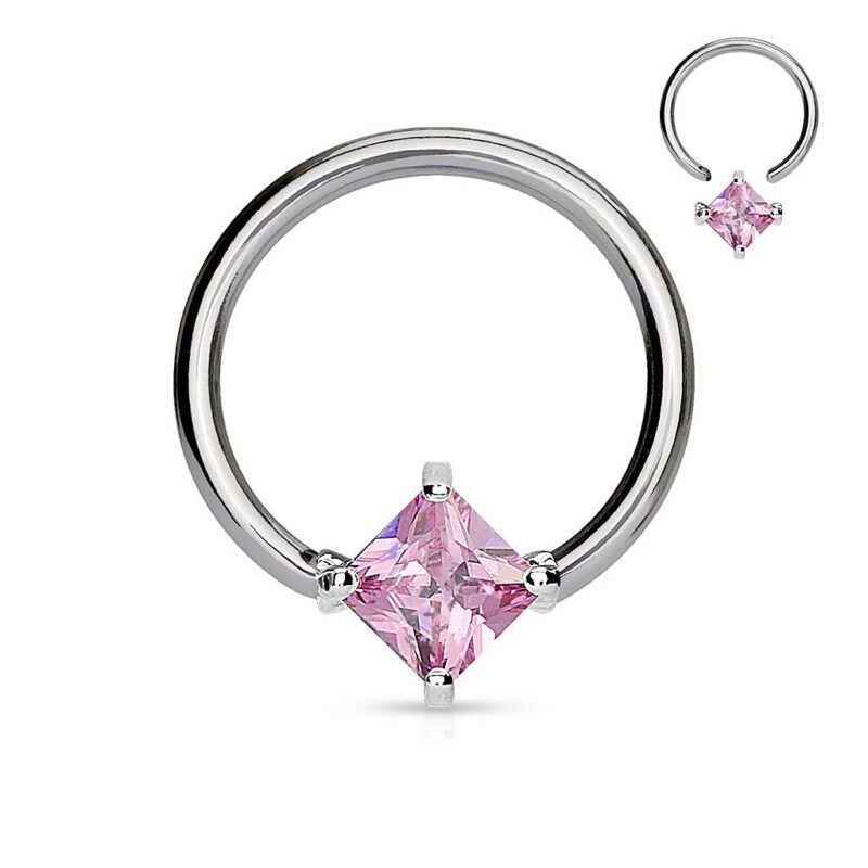 Solitaire Pink Diamond Shape CZ Captive Ring - The Body Rings