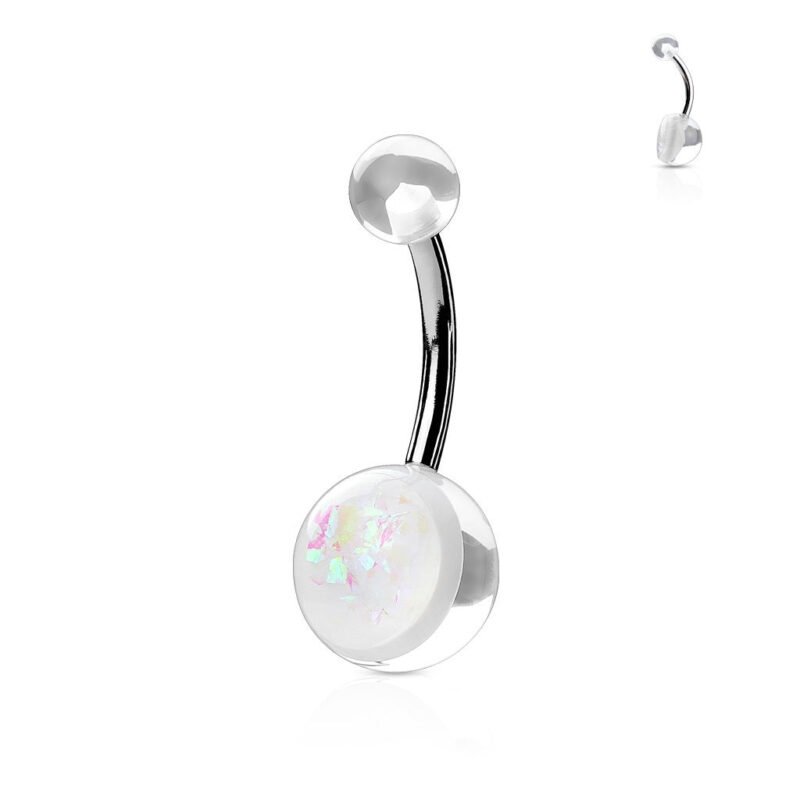 Opal Glitter Acrylic Belly Ring-Clear - The Body Rings