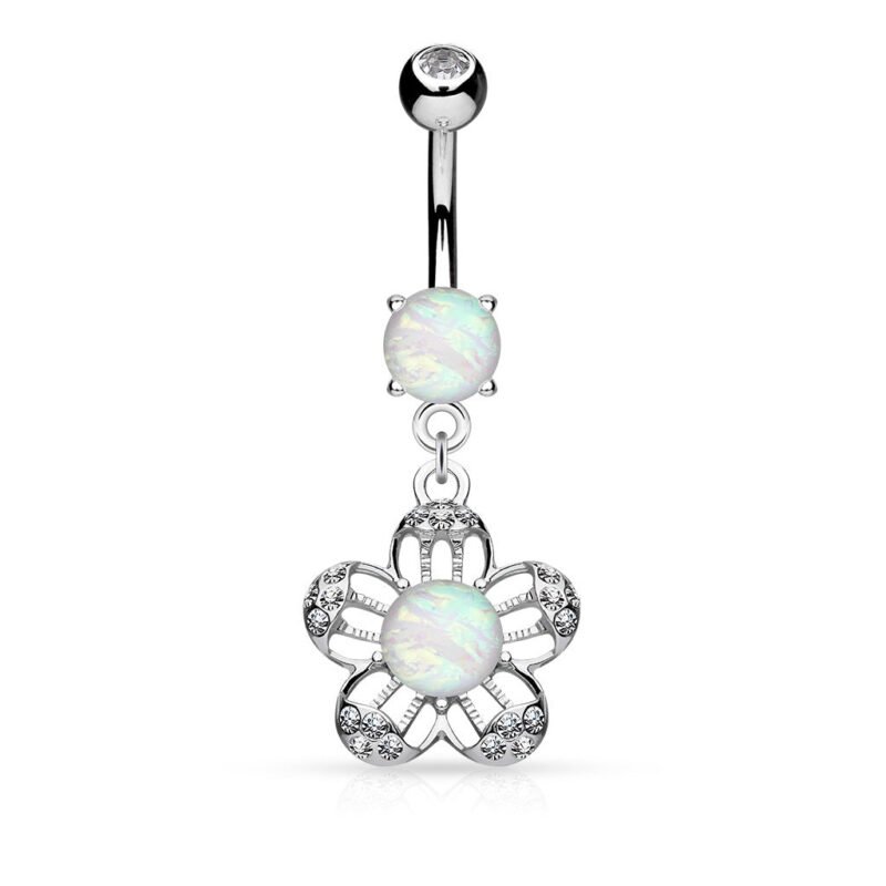 Glitter Opal Flower Belly Ring - The Body Rings