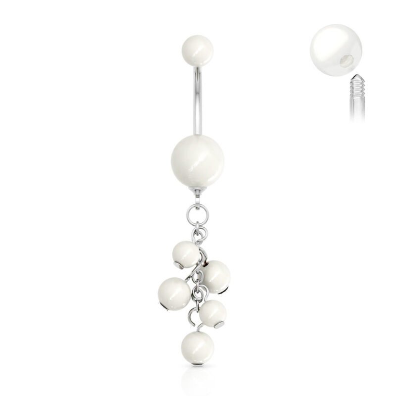 Elegant White Faux Pearl Dangling Belly Ring - The Body Rings