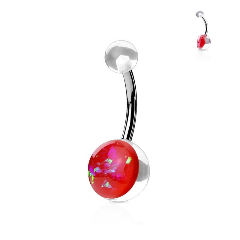 Opal Glitter Acrylic Belly Ring-Red - The Body Rings
