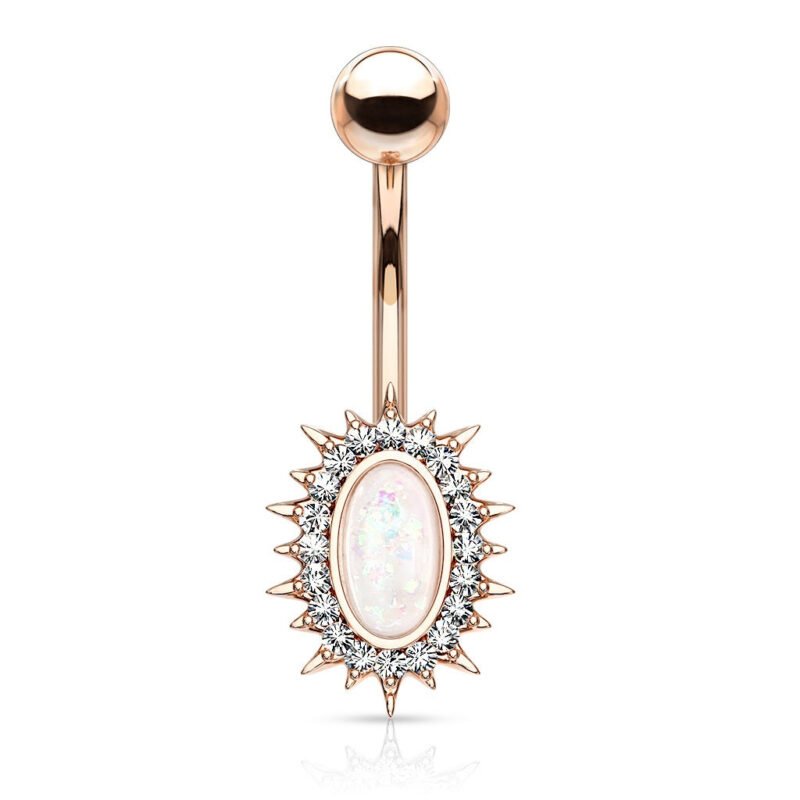 Rose Gold Sunburst Opal Belly Ring - The Body Rings