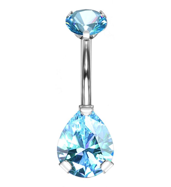 Aqua Teardrop CZ Titanium Belly Button Ring - The Body Rings