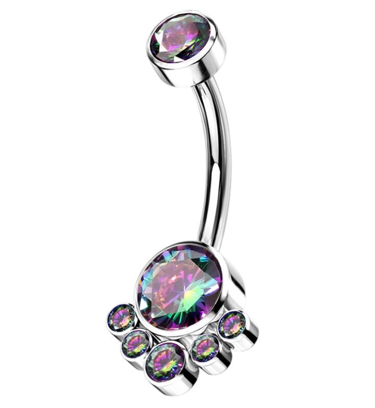 Black Aurora CZ Cluster Titanium Belly Button Ring - The Body Rings