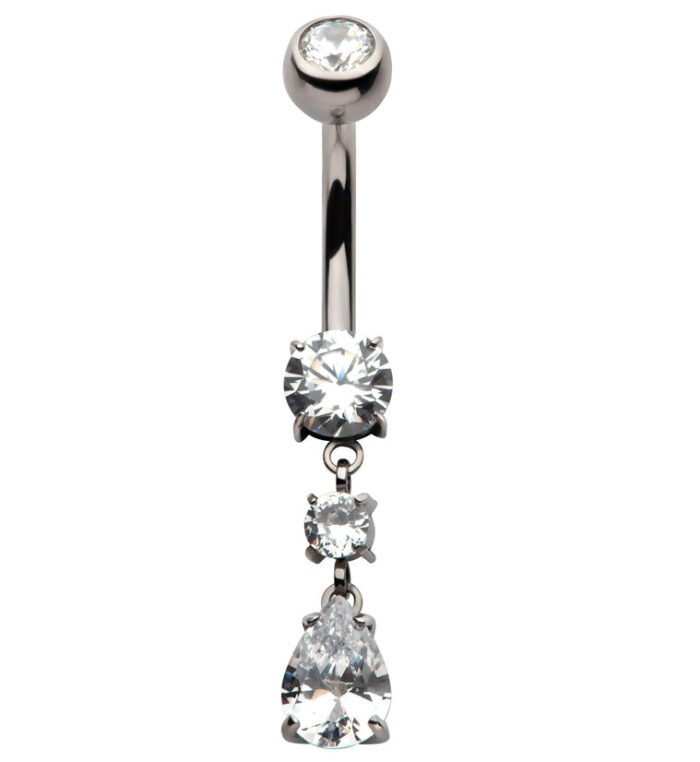 Teardrop Dangle Clear CZ Internally Threaded Titanium Belly Button Ring ...